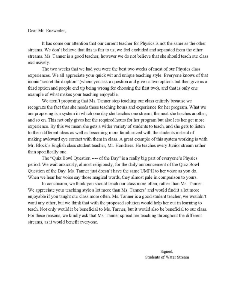 Class Petitions for Change in Student Teaching System